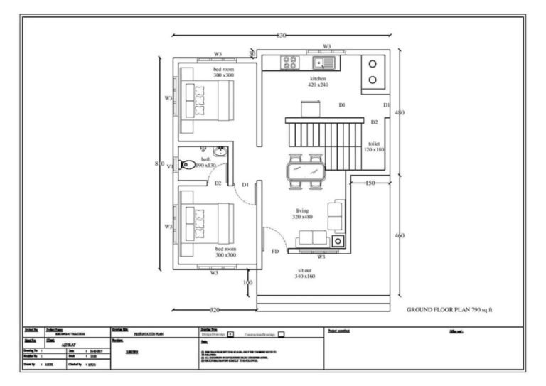 790 Square Feet 2 Bedroom Single Floor Contemporary Style House and ...