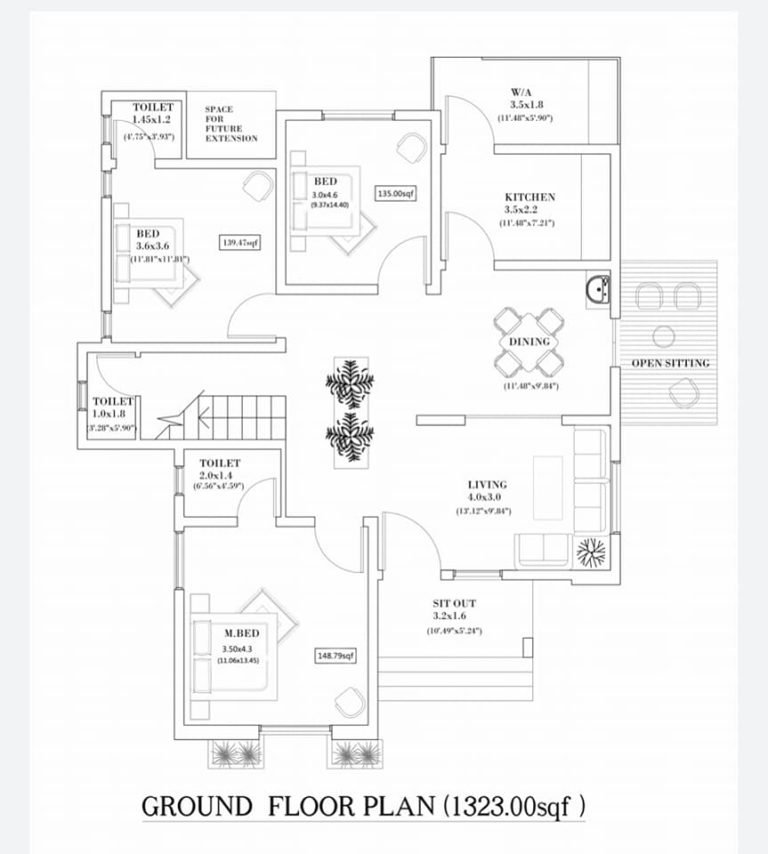 1323 Square Feet 3 Bedroom Single Floor Modern Beautiful House and Plan ...