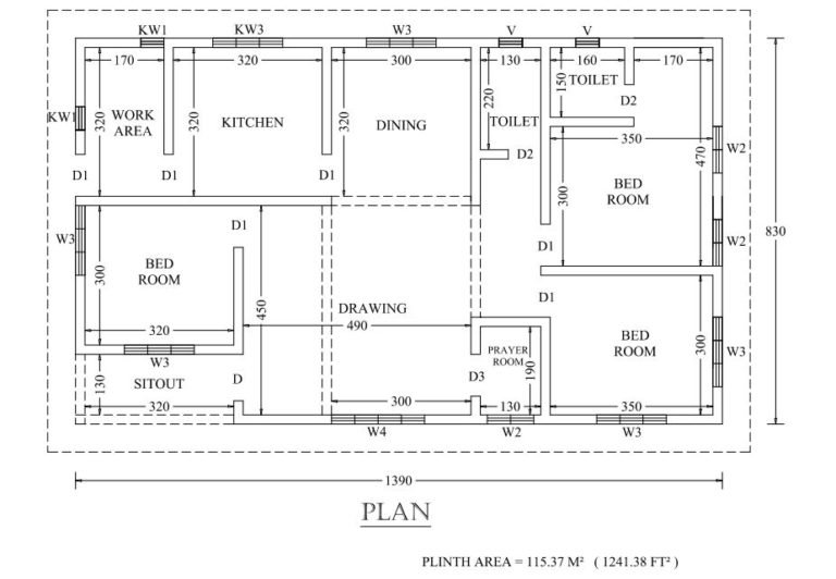 1241 Sq Ft 3BHK Single Floor Low Budget Beautiful House and Plan, 18.50 ...