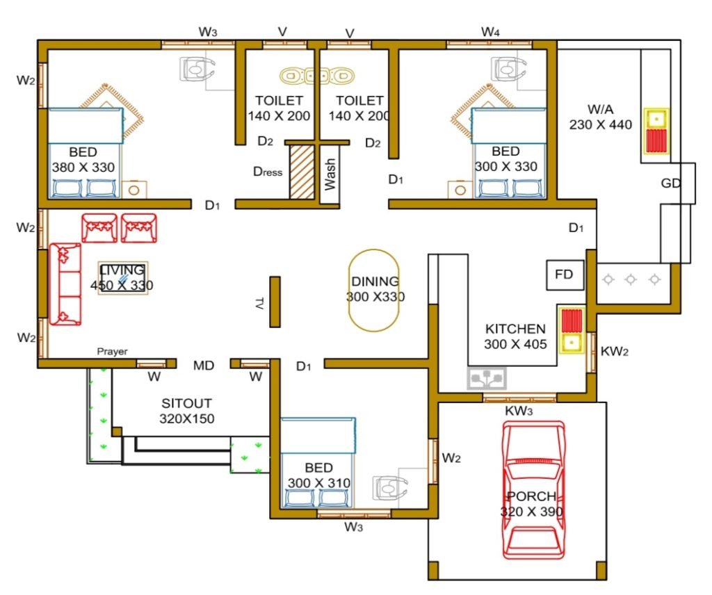 1430 Sq Ft 3BHK Contemporary Mix Style House and Free Plan, 25 Lacks ...