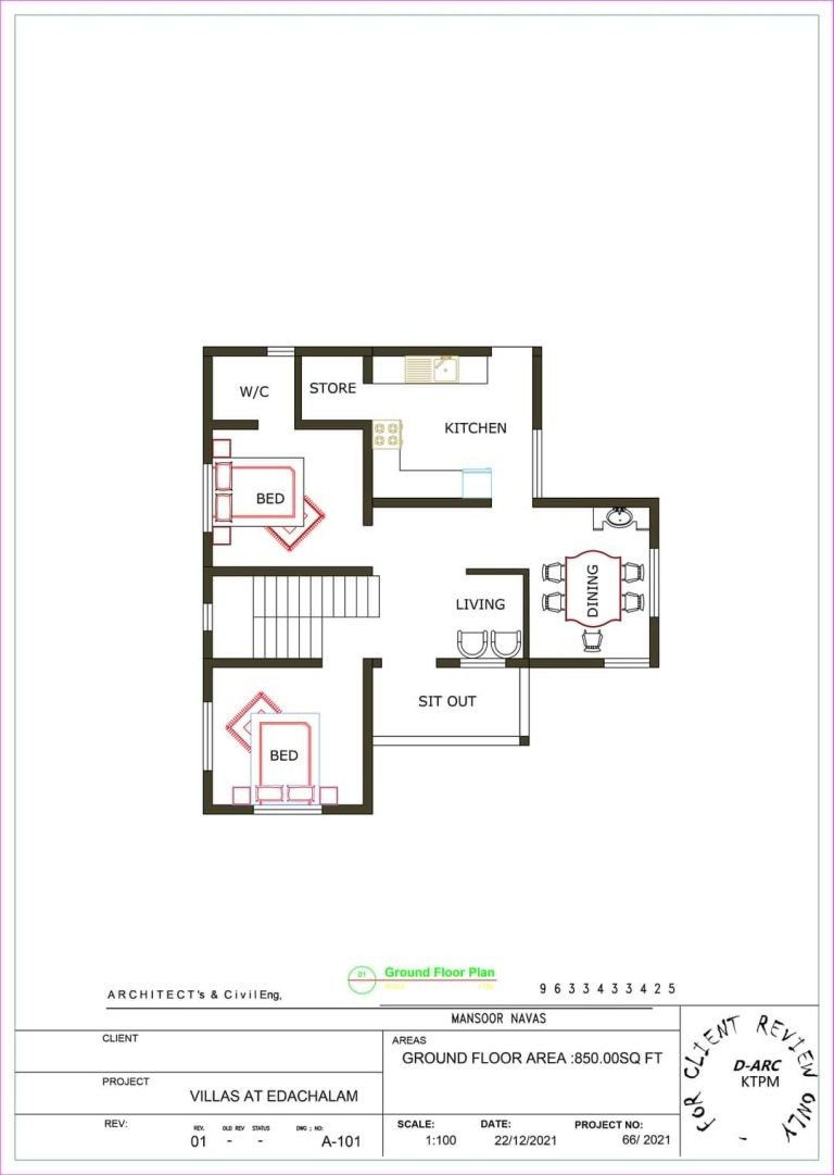 850 Sq Ft 2BHK Contemporary Style Single Floor Home and Free Plan, 13 ...