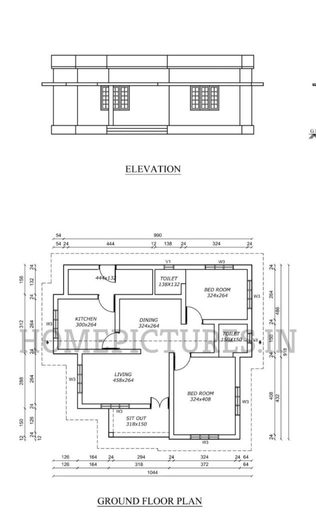 860 Sq Ft 2 BHK Home at 5 Cent Plot, Free Plan, 15 Lacks - Home Pictures